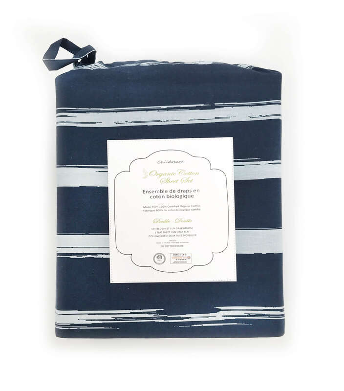 Navy Stripe Organic Sheet Set • Heirloom Linens • Canadian Bedding in ...